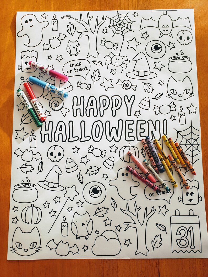 Jumbo Halloween Coloring Poster: Party Activity, Homeschool Printable ...