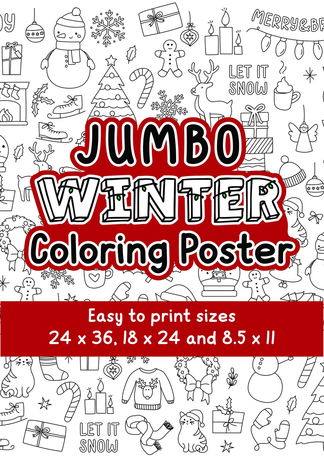 JUMBO Winter Coloring Poster, Christmas Coloring Banner for Kids ...