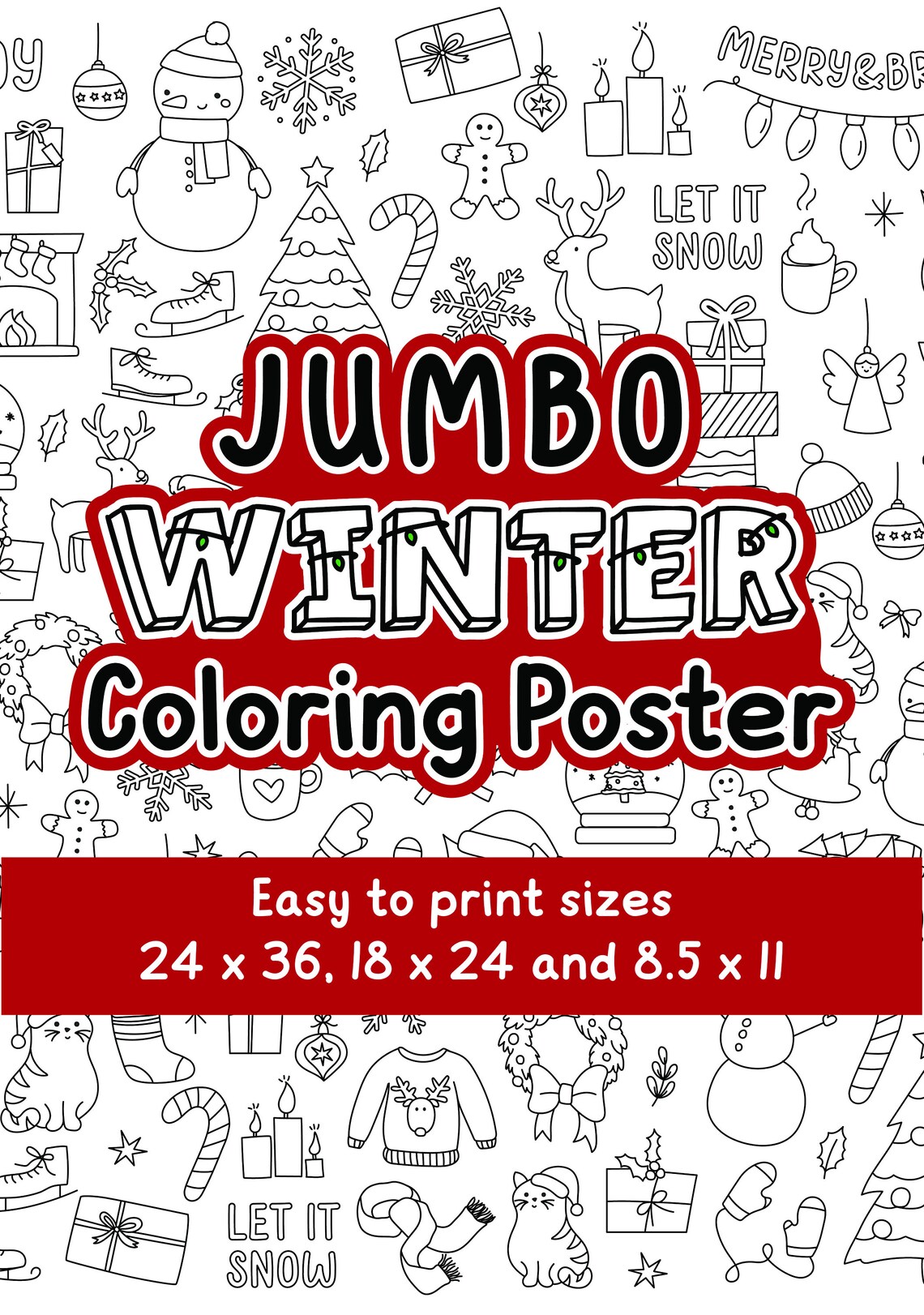 Jumbo Winter Coloring Poster: Holiday Activity Banner (digital Download ...