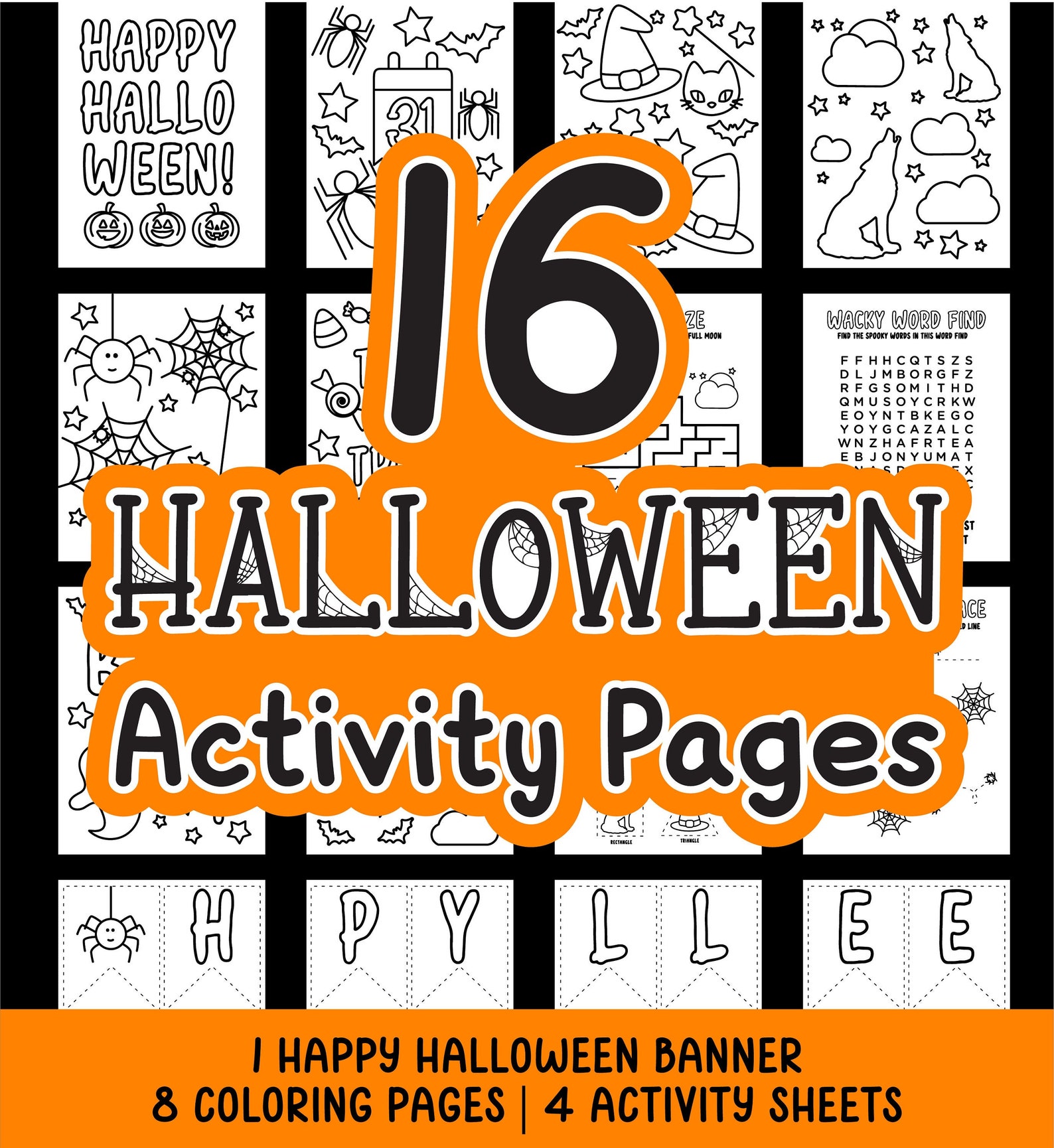 16 Halloween Activity Sheets for Kids, Halloween Party, Halloween ...