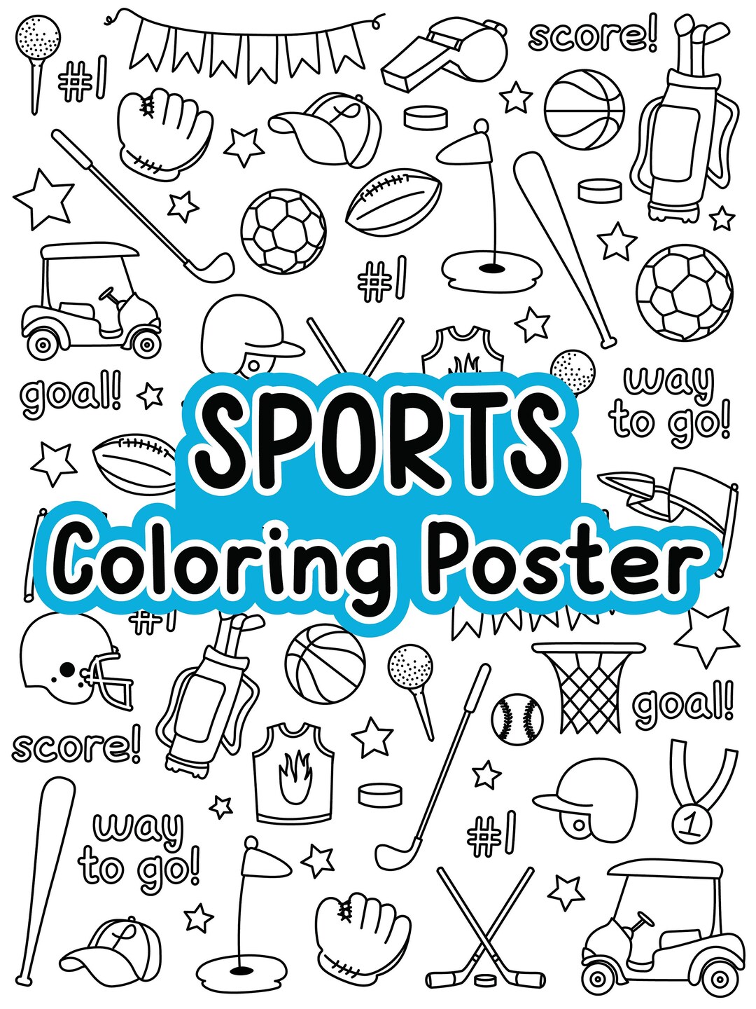 JUMBO Sports Coloring Poster, Sports Coloring Pages, Doodle Printable ...