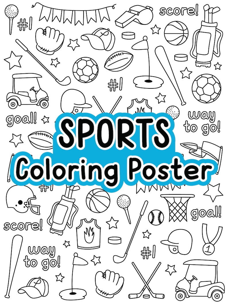 Jumbo Sports Coloring Poster: Kids Birthday Party Activity (digital ...