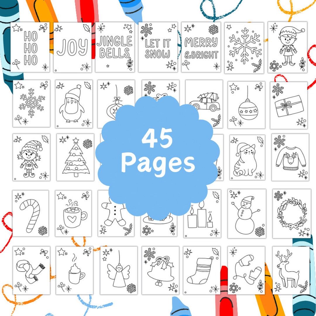 45 Christmas Coloring Pages for Kids, Preschool Coloring Book, Simple ...