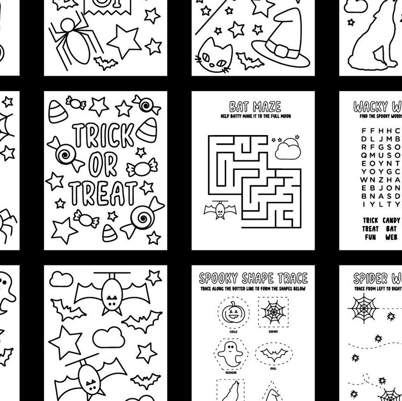 16 Halloween Activity Sheets for Kids, Halloween Party, Halloween ...