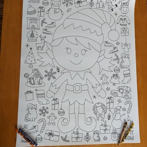 JUMBO Christmas Coloring Poster, GIRL Elf Coloring Page, Doodle ...