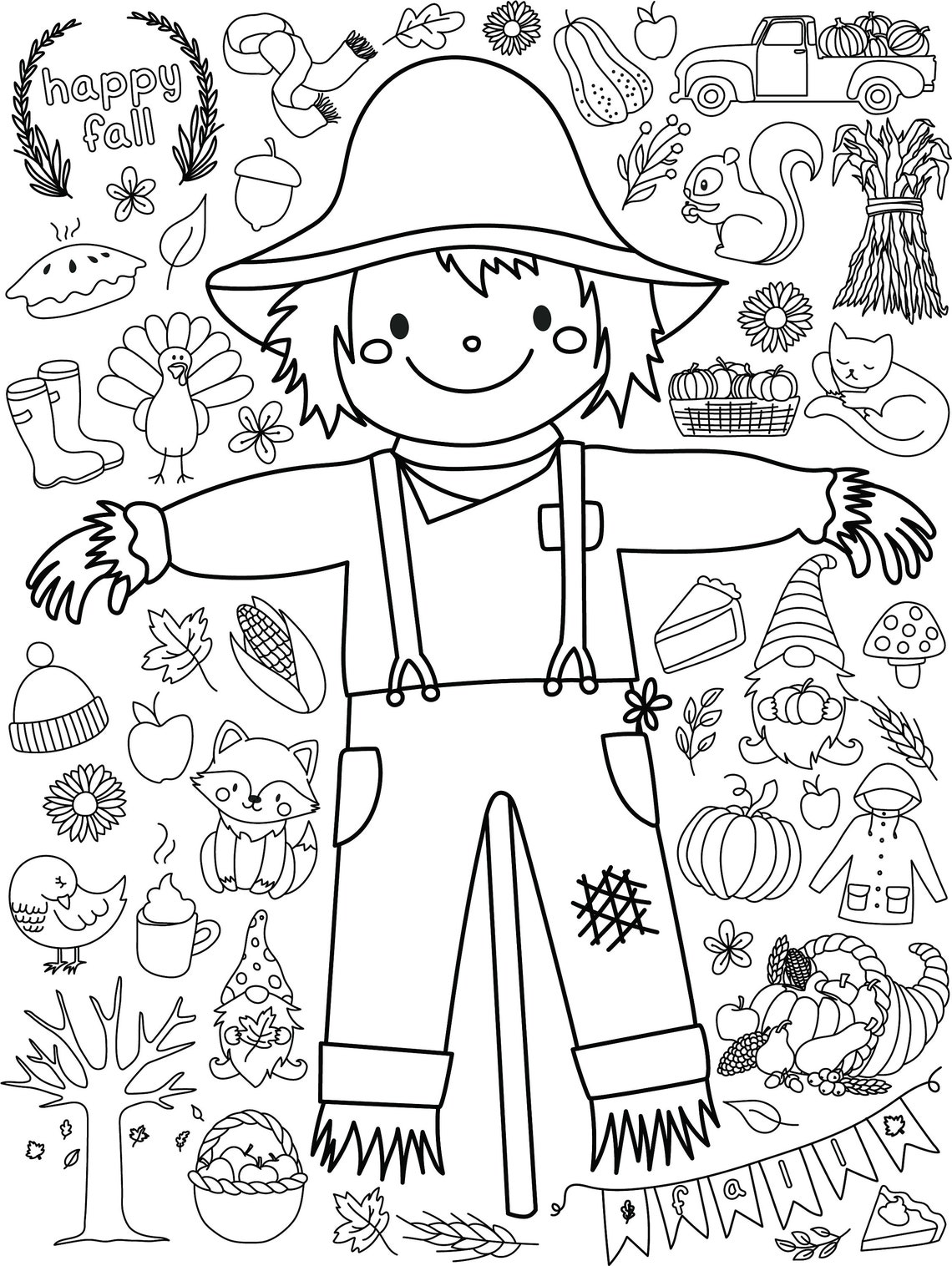 Jumbo Scarecrow Fall Coloring Poster: Kids Thanksgiving Activity ...