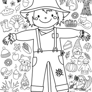 JUMBO Fall Coloring Poster, BOY Scarecrow Coloring Pages, Doodle ...