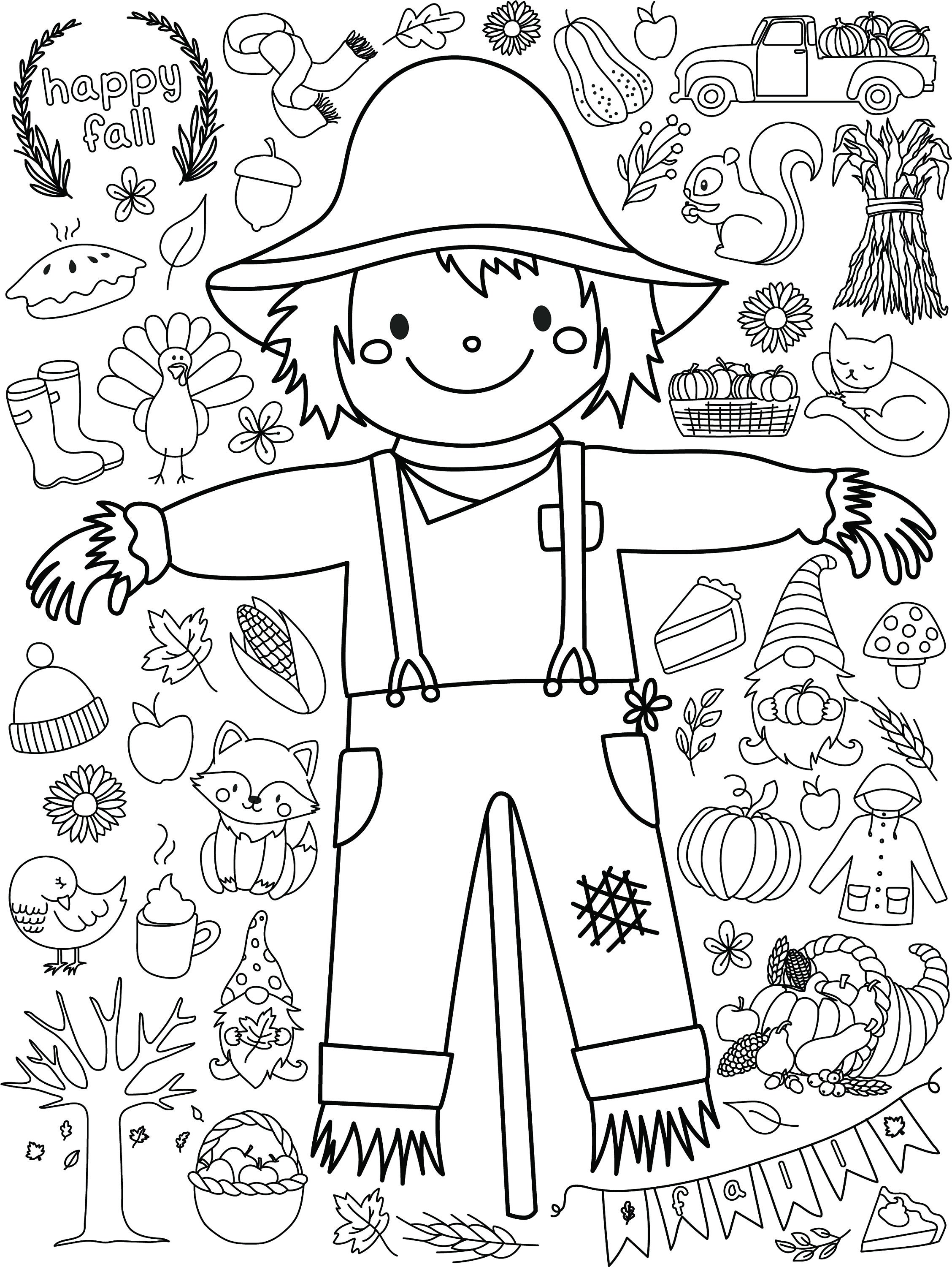 Jumbo Scarecrow Fall Coloring Poster: Kids Thanksgiving Activity ...