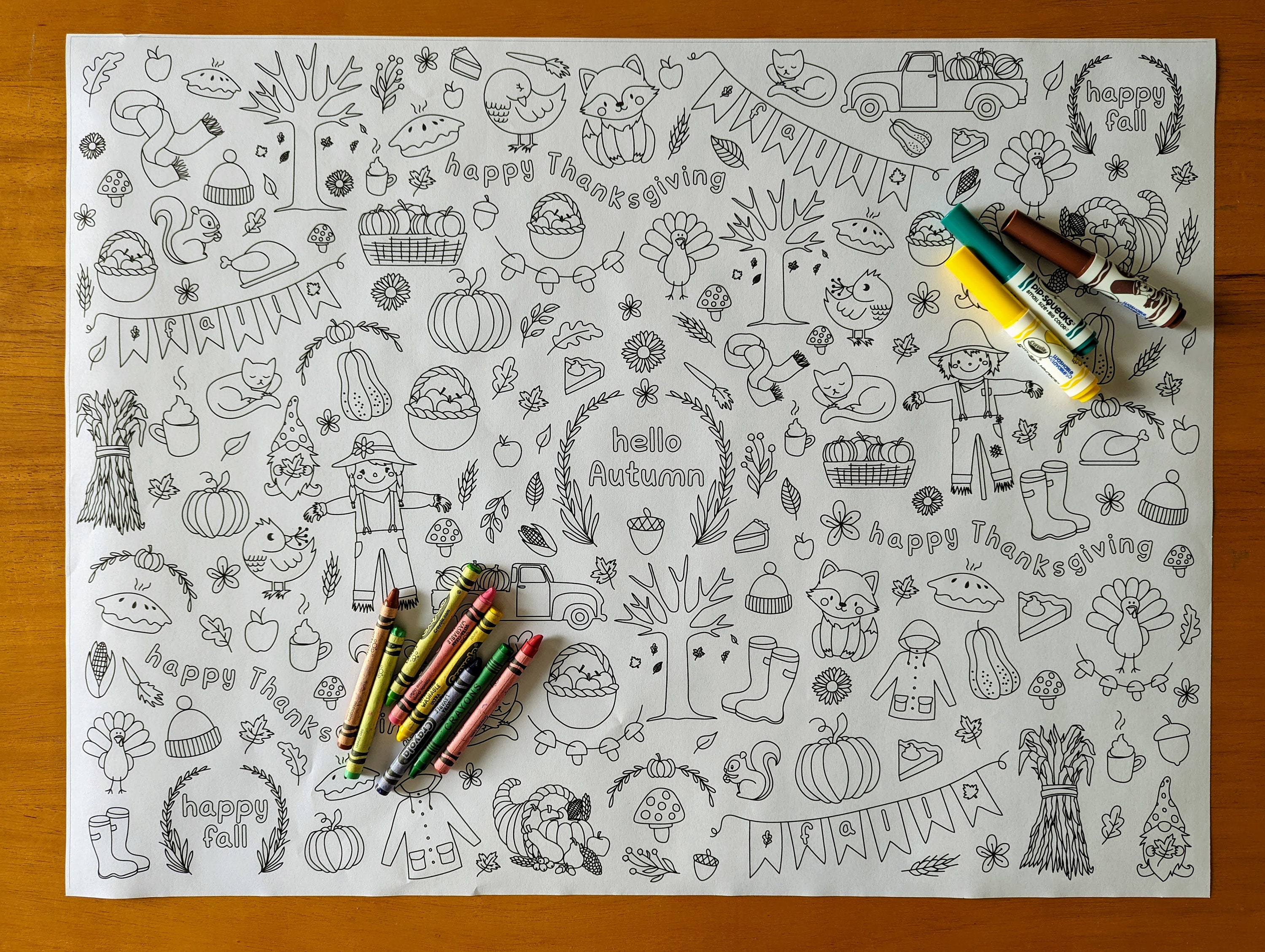 JUMBO Fall Coloring Poster, Fall Thanksgiving Coloring Sheet for Party ...