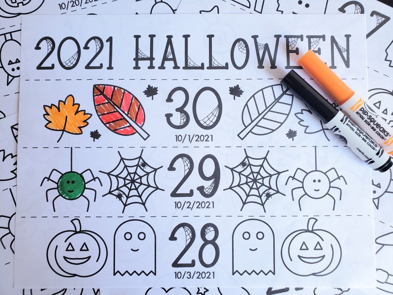 Halloween Countdown Coloring Page, Countdown Chain Printable, Days ...