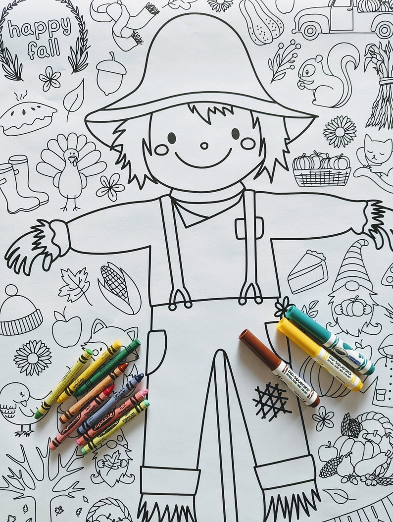 Jumbo Scarecrow Fall Coloring Poster: Kids Thanksgiving Activity ...