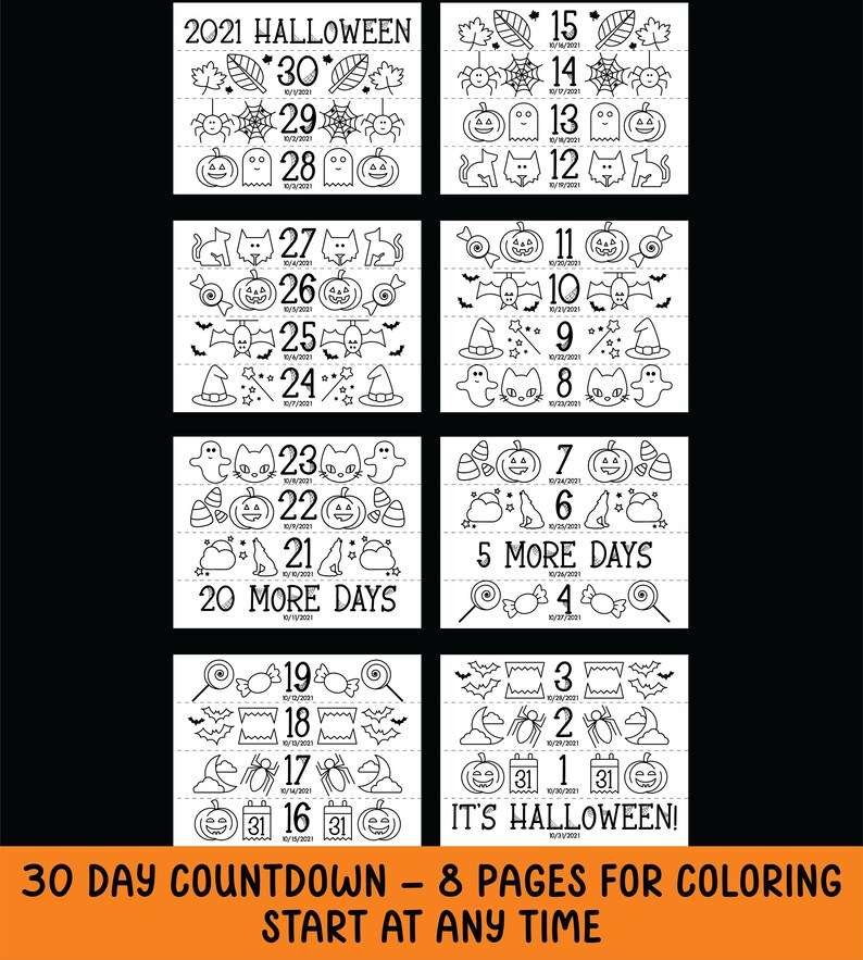 Halloween Countdown Coloring Page, Countdown Chain Printable, Days ...