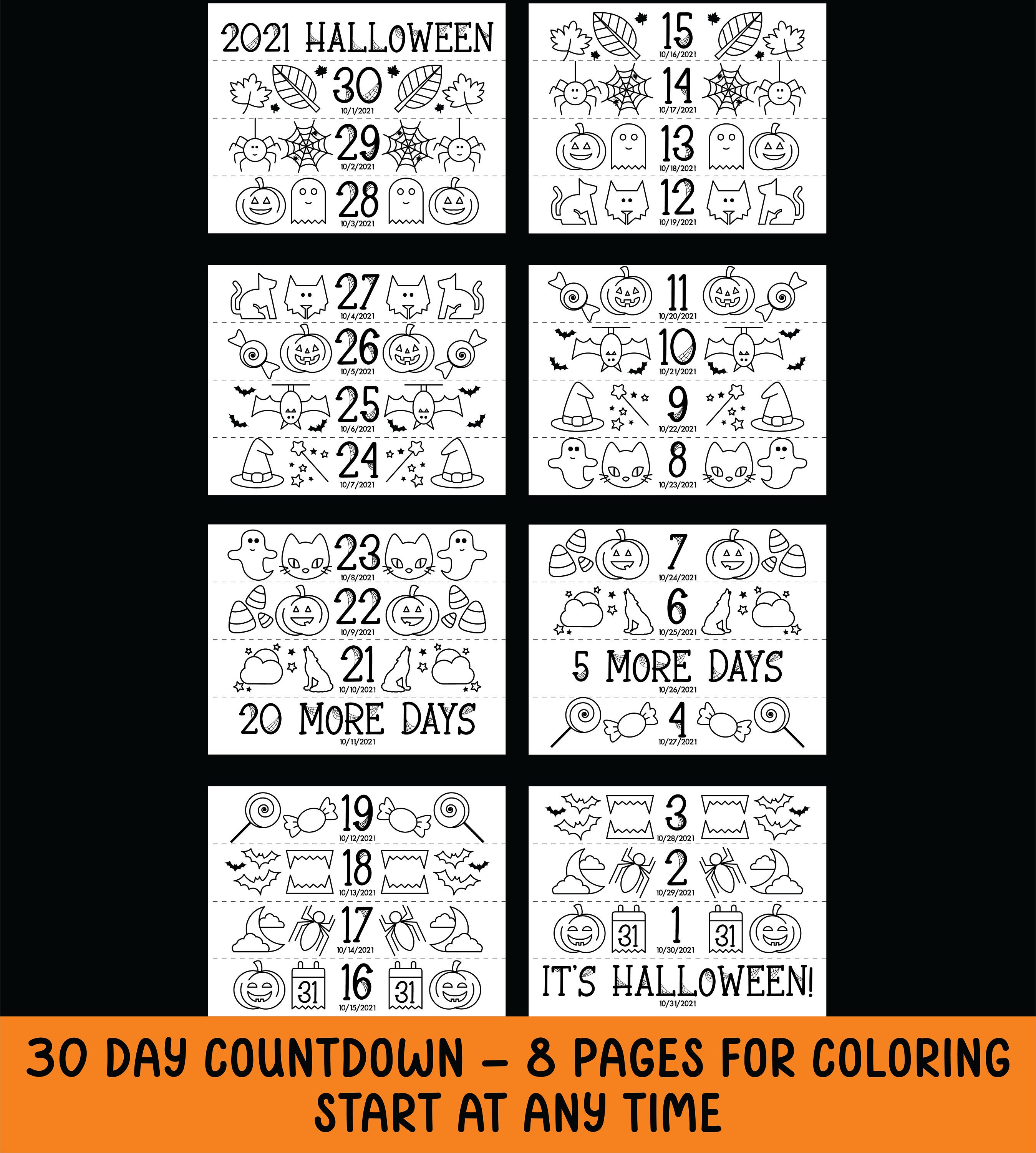 Halloween Countdown Coloring Page, Countdown Chain Printable, Days ...