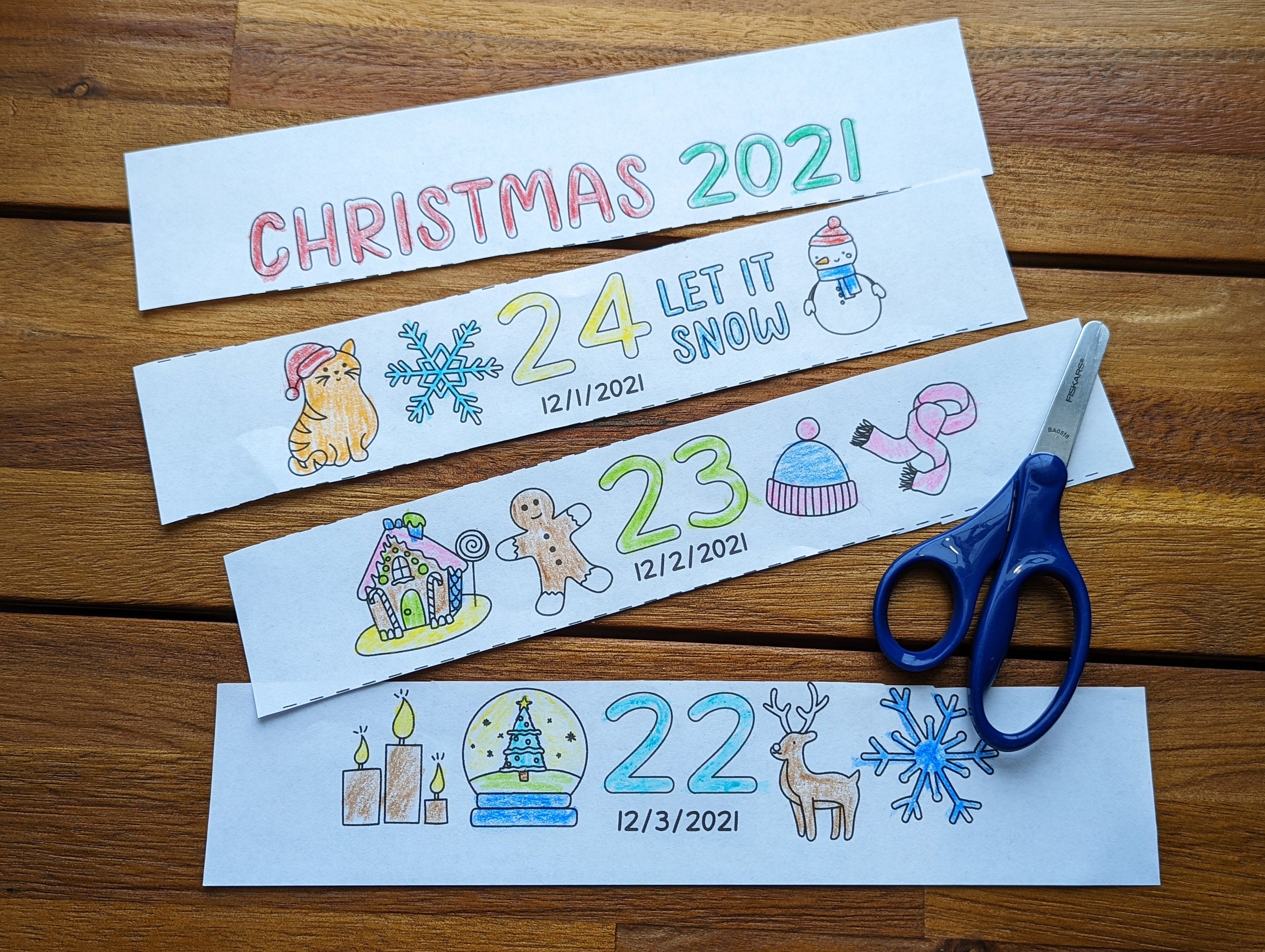 Countdown to Christmas, Paper Chain Advent, Coloring Advent for Kids ...