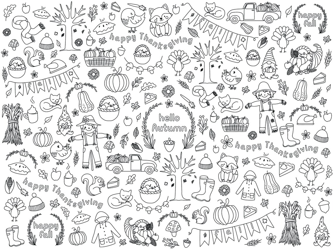 Jumbo Fall Thanksgiving Coloring Poster: Kids' Doodle Page (digital ...