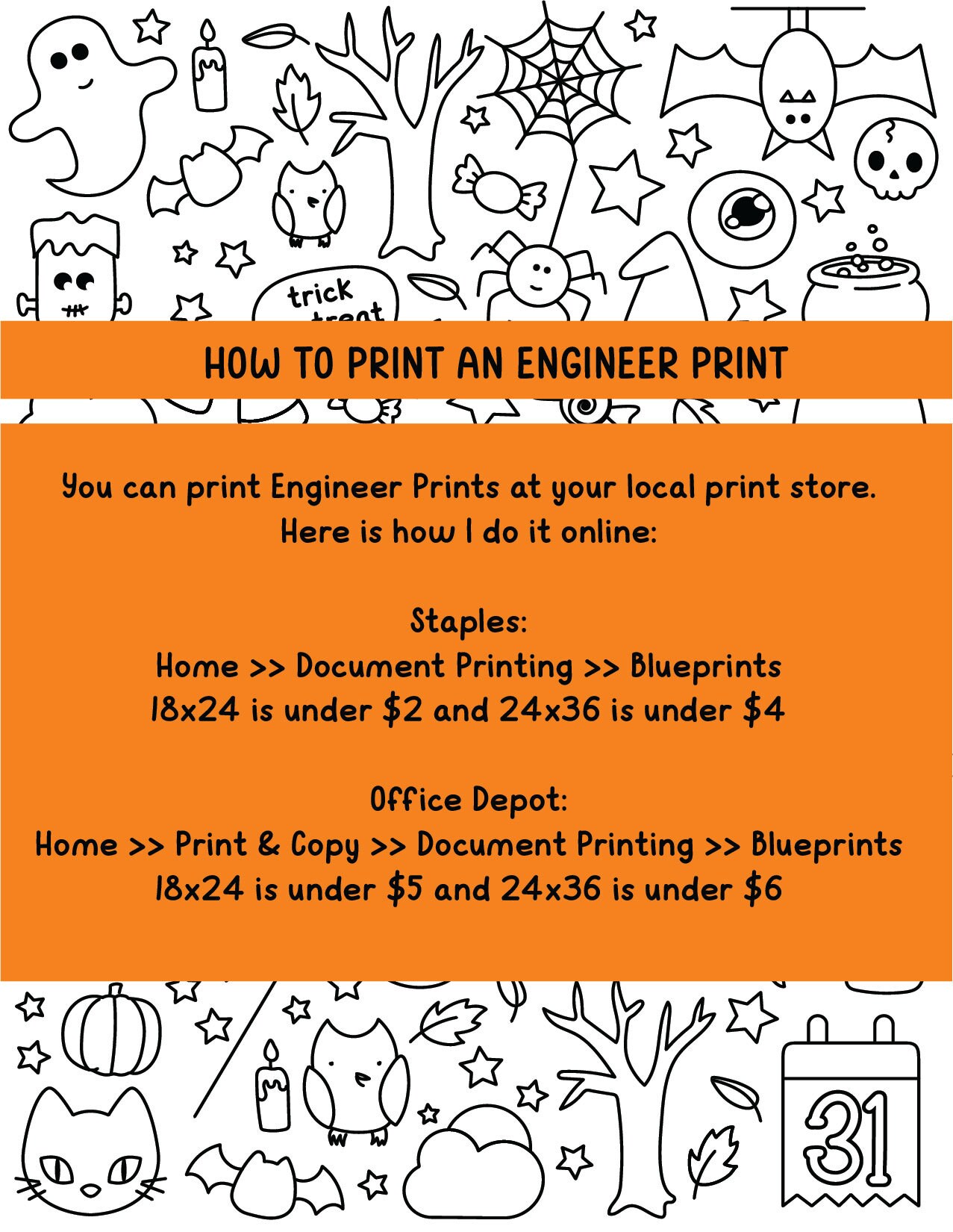 JUMBO Halloween Coloring Poster, Halloween Coloring Sheet for Party ...