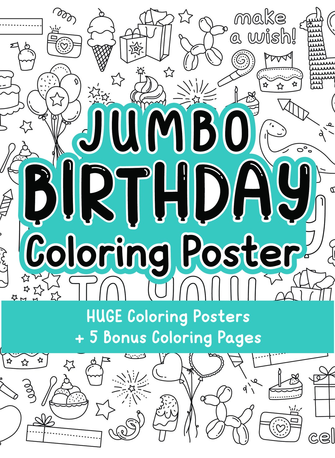 Jumbo Birthday Coloring Poster: Giant Card, Party Banner (digital ...