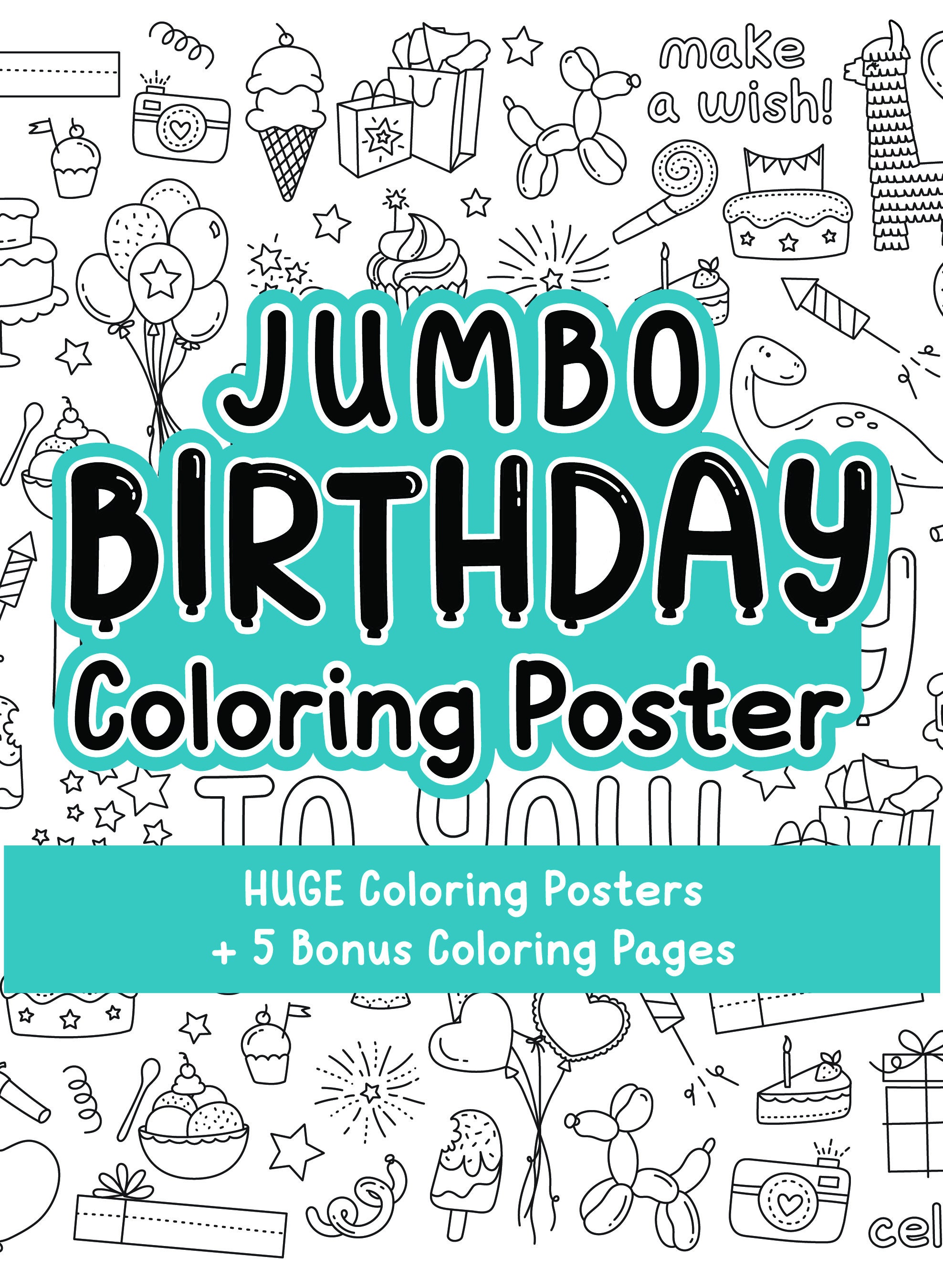 Jumbo Birthday Coloring Poster: Giant Card, Party Banner (digital ...