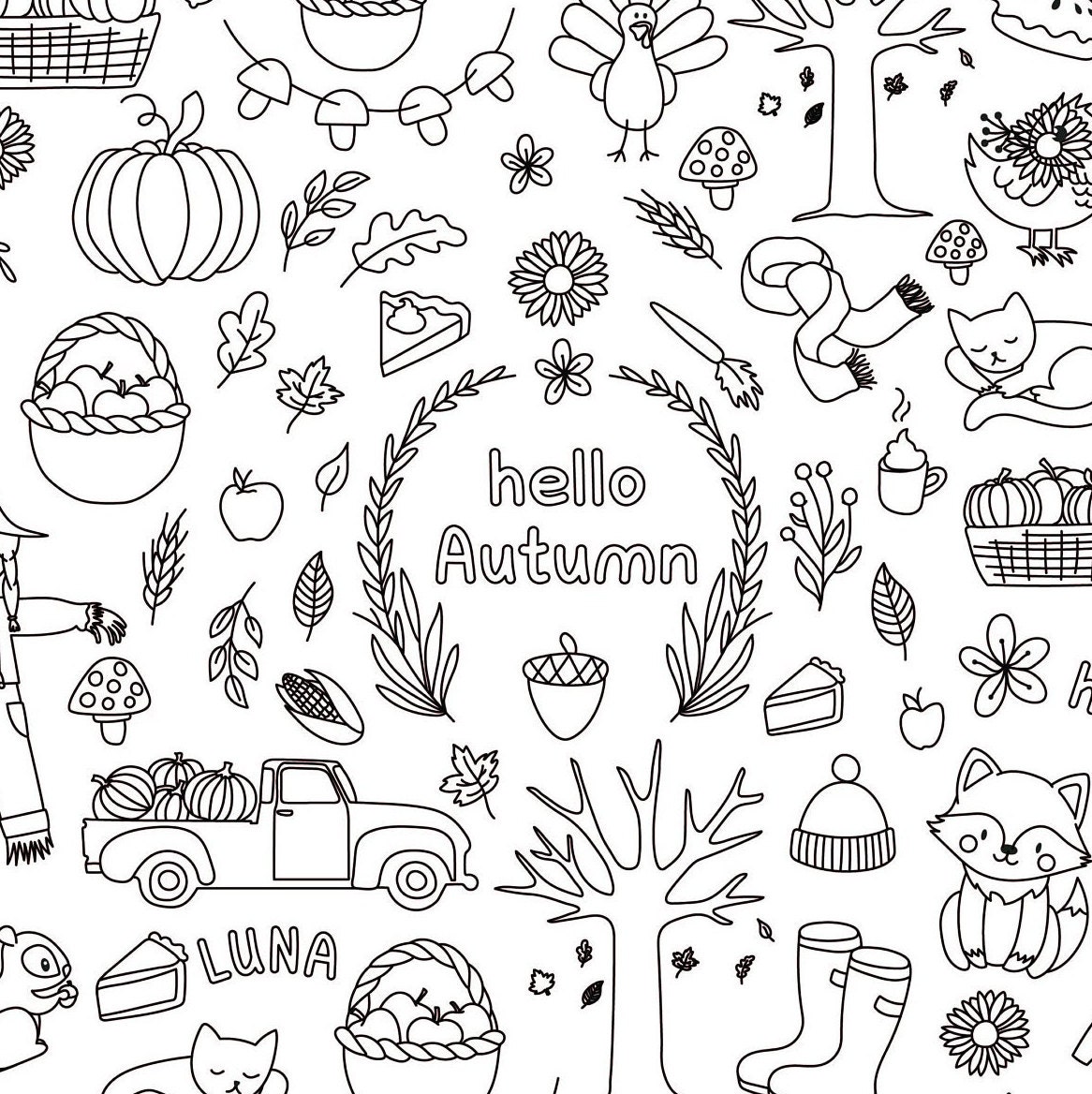 Jumbo Fall Coloring Poster: Personalized Thanksgiving Activity (digital ...