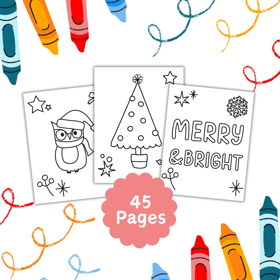 45 Christmas Coloring Pages for Kids, Preschool Coloring Book, Simple ...