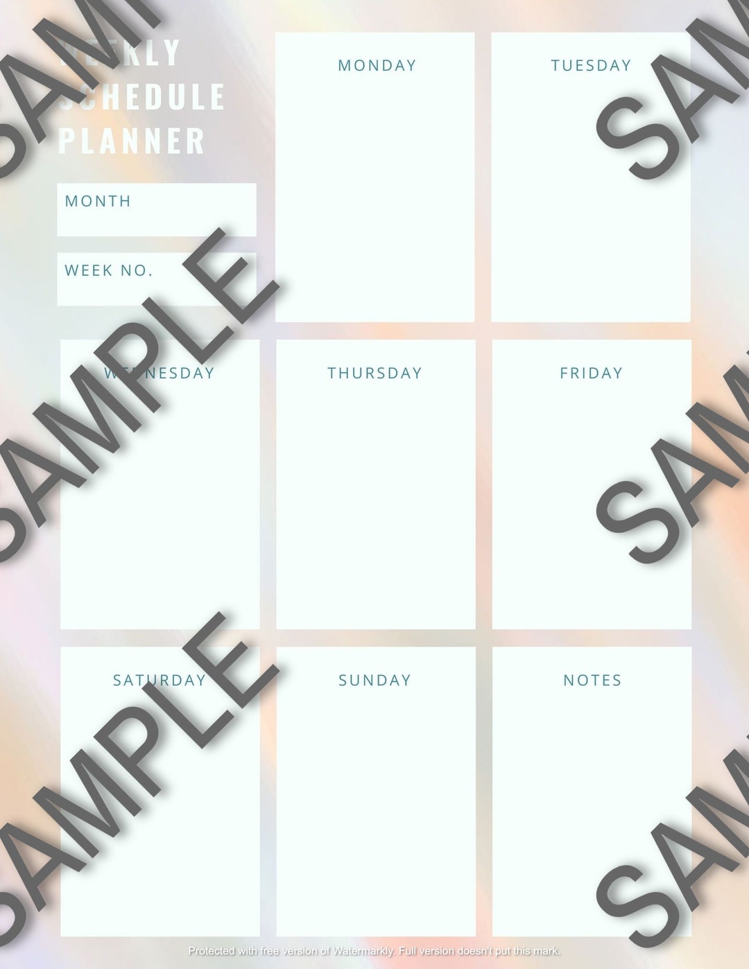 Weekly Schedule Planner Digital Download; Printable - Etsy