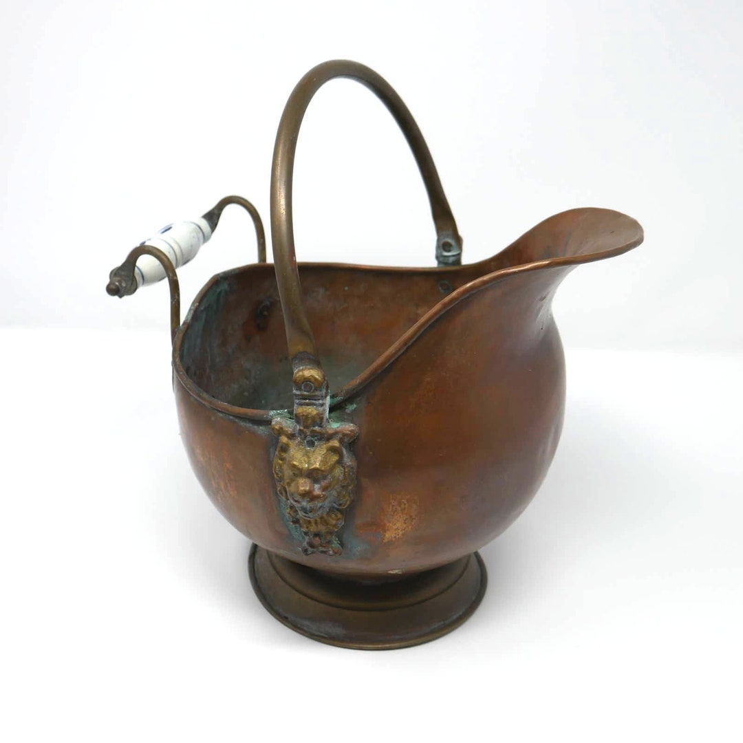 Copper Coal Scuttle With Ceramic Blue and White Handle - Etsy