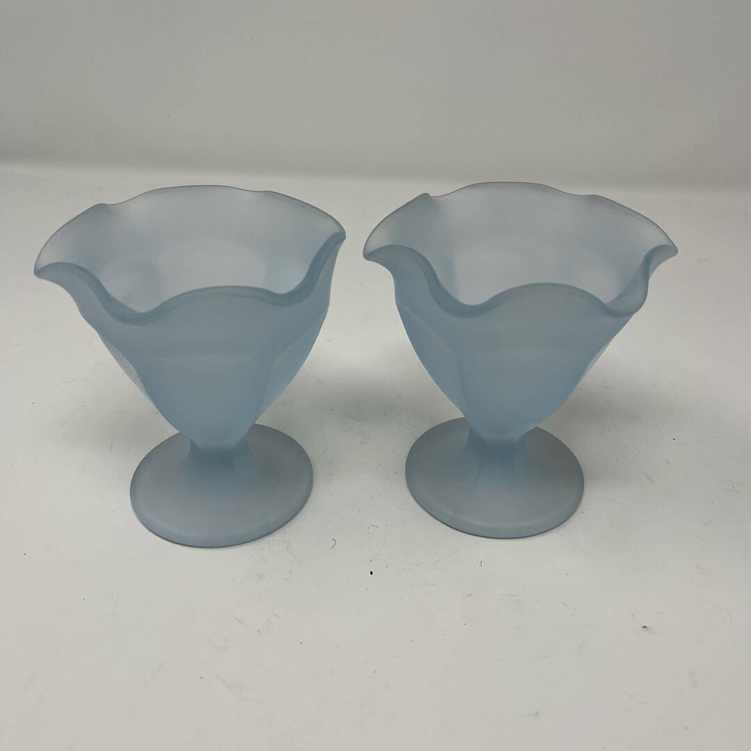 Vintage Indiana Glass Frosted Blue Sundae Dishes Tulip Glasses Set of 2 ...