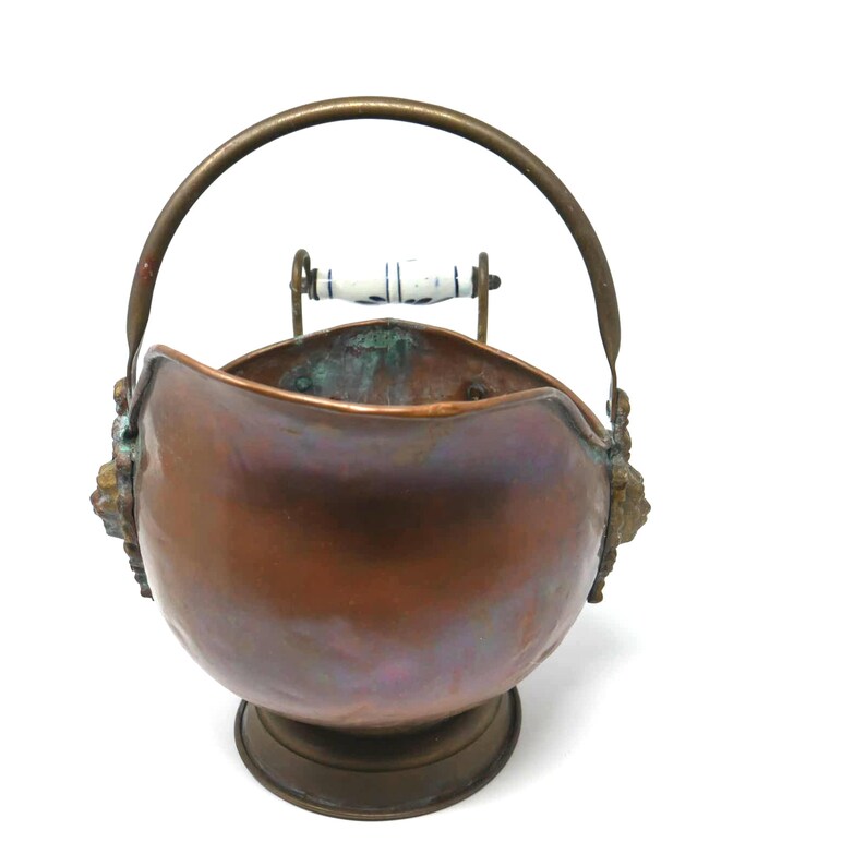 Copper Coal Scuttle With Ceramic Blue and White Handle - Etsy