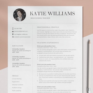 Teacher Resume Template for Word, Cv Template With Photo 1, 2, 3 Pages ...