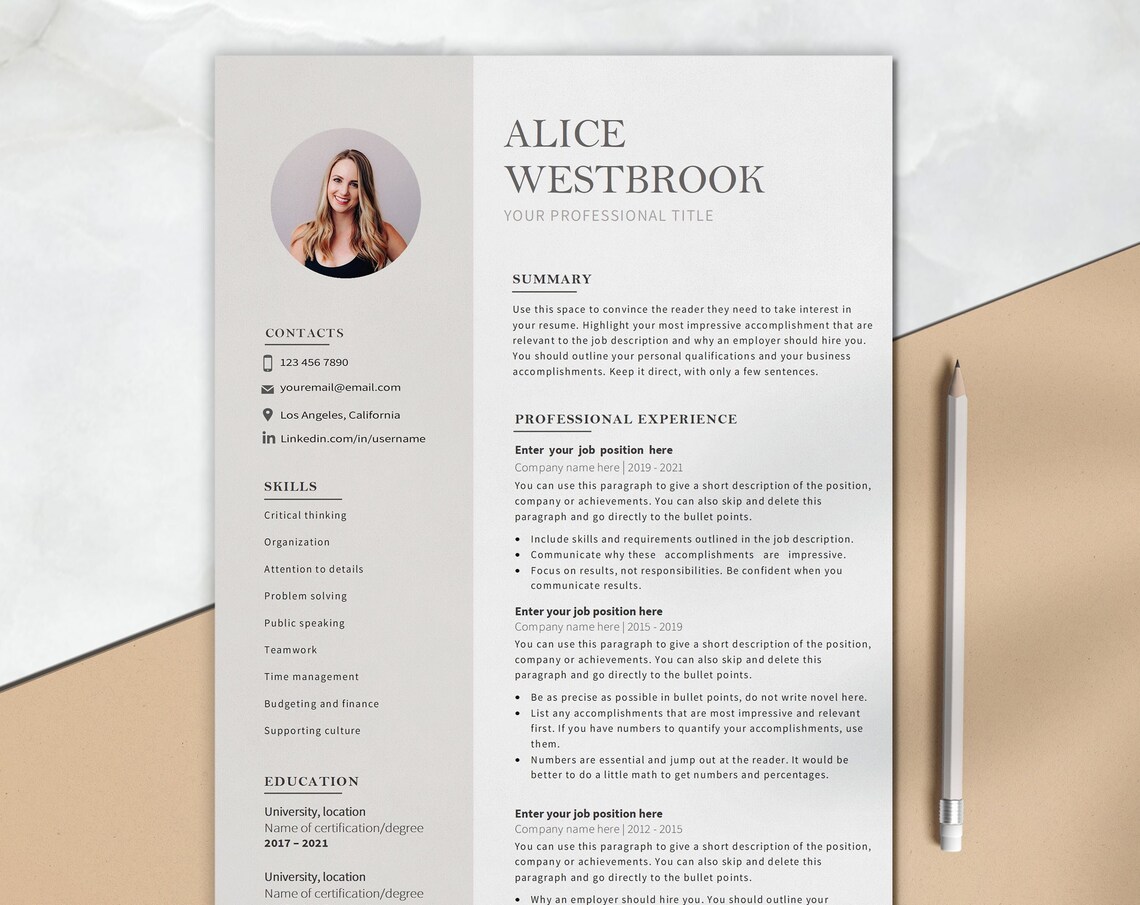 Resume Template for Word, Cv Template Professional 3 Pages Cover Letter ...