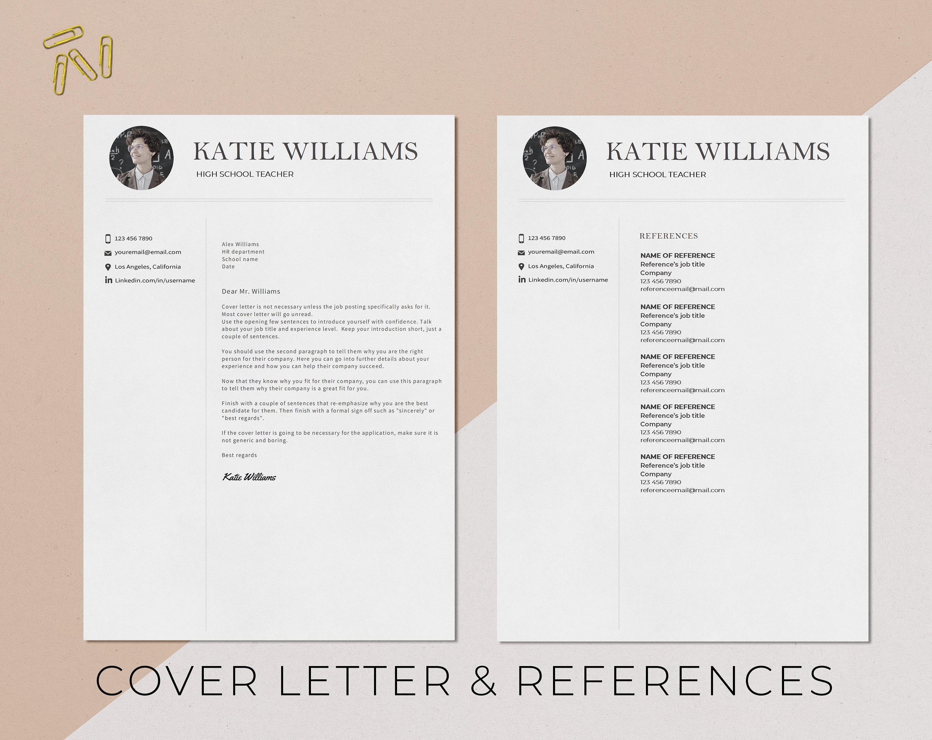 Teacher Resume Template for Word, Cv Template With Photo 1, 2, 3 Pages ...