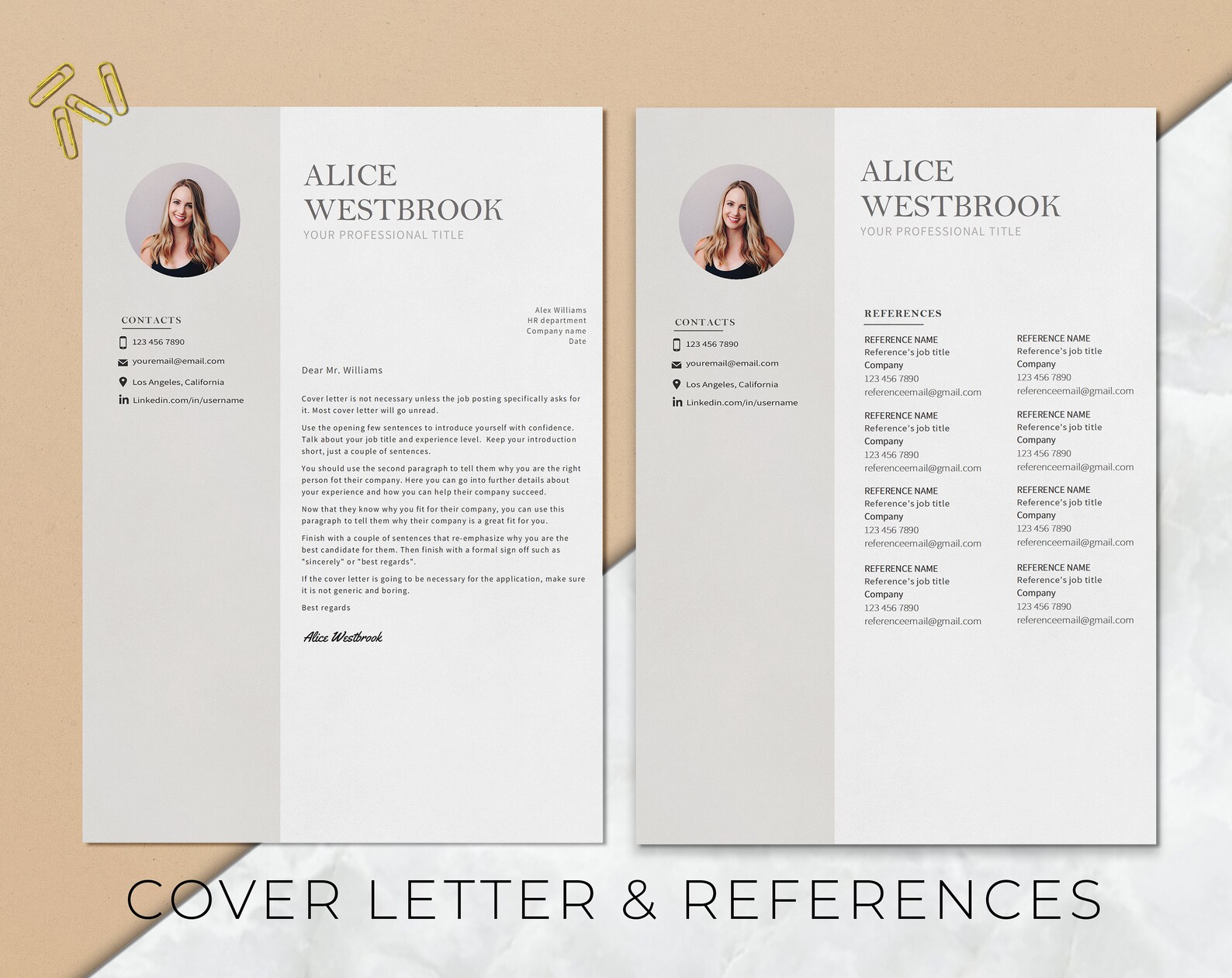 Resume Template for Word, Cv Template Professional 3 Pages Cover Letter ...