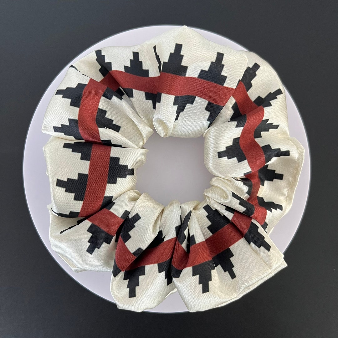 Satin Navajo Basket Pattern Scrunchie Cream Background Hair Tie Bun ...