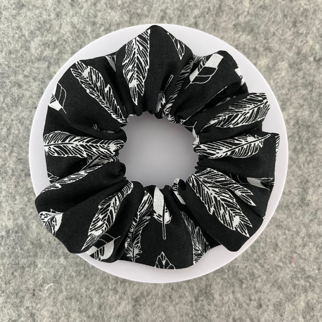 Southwest Feather Design Black and White Cotton Scrunchie Hair Tie Bun ...