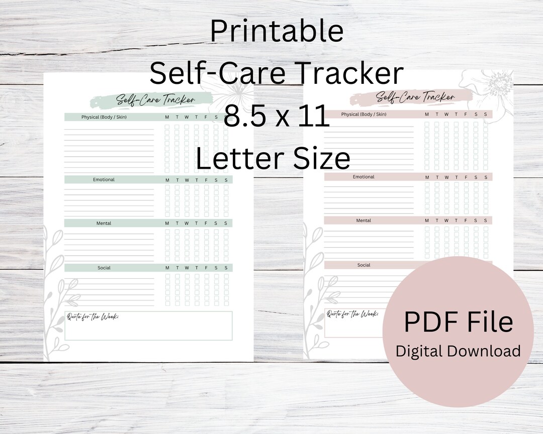 Printable Self-care Tracker Letter Size Digital Tracker - Etsy