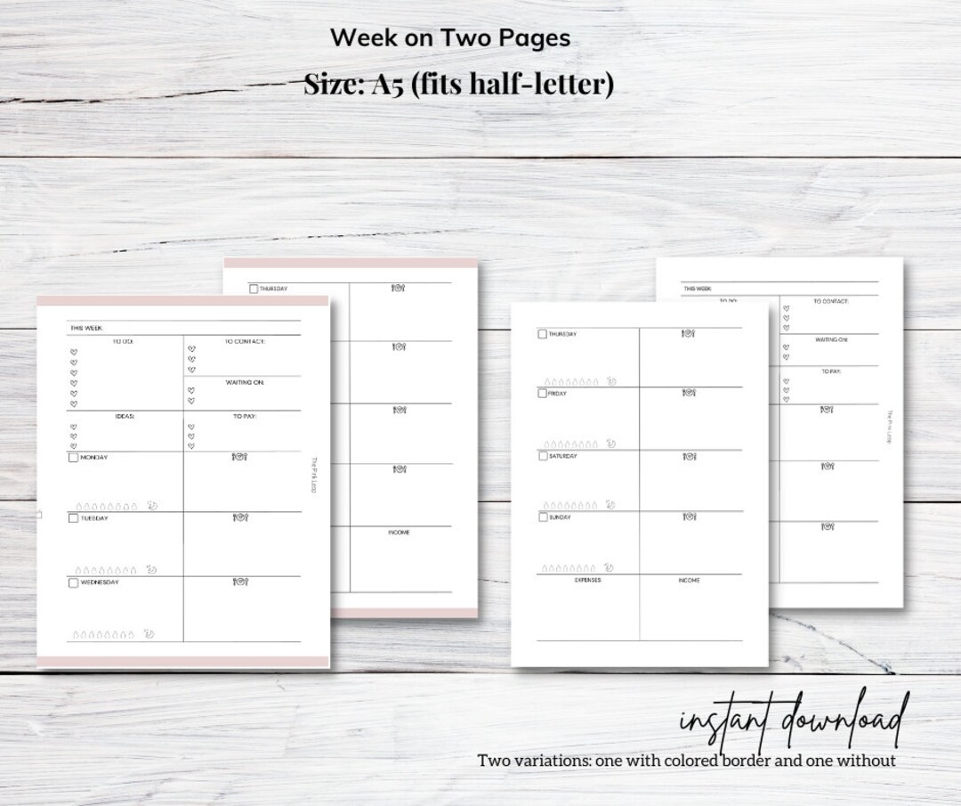 Plan Your Week on 2 Pages Planner Insert Printable Track What You Eat ...