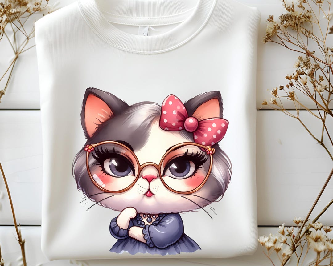 Kute Kawaii Cat Sticker| Classy Cat With Glasses| Vintage Cat ...