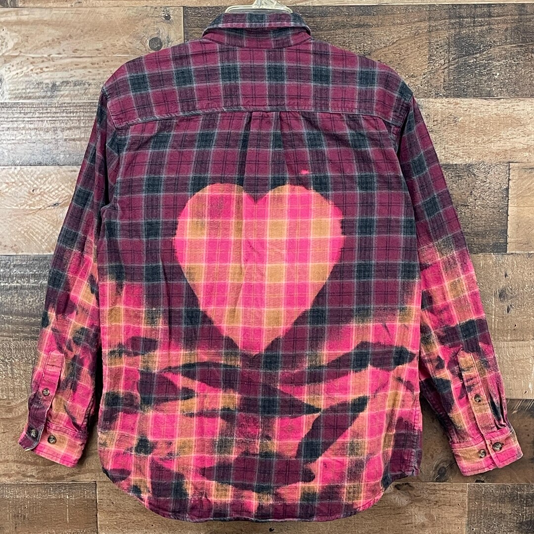 Bleached Heart Flannel Shirt / Distressed / Oversized / Shacket ...