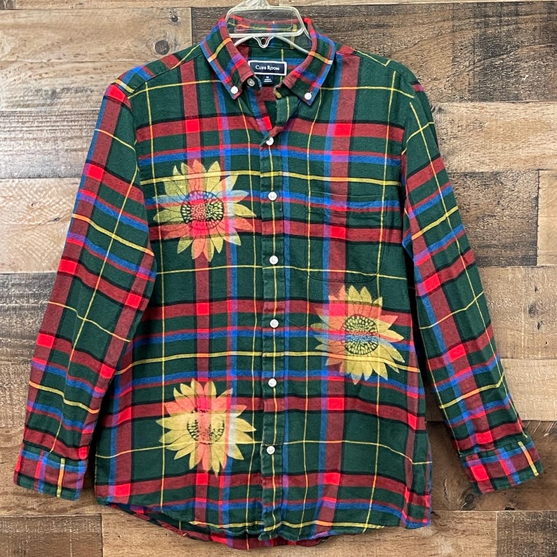 Bleached Sunflower Flannel Shirt / Distressed / Oversized / Shacket ...