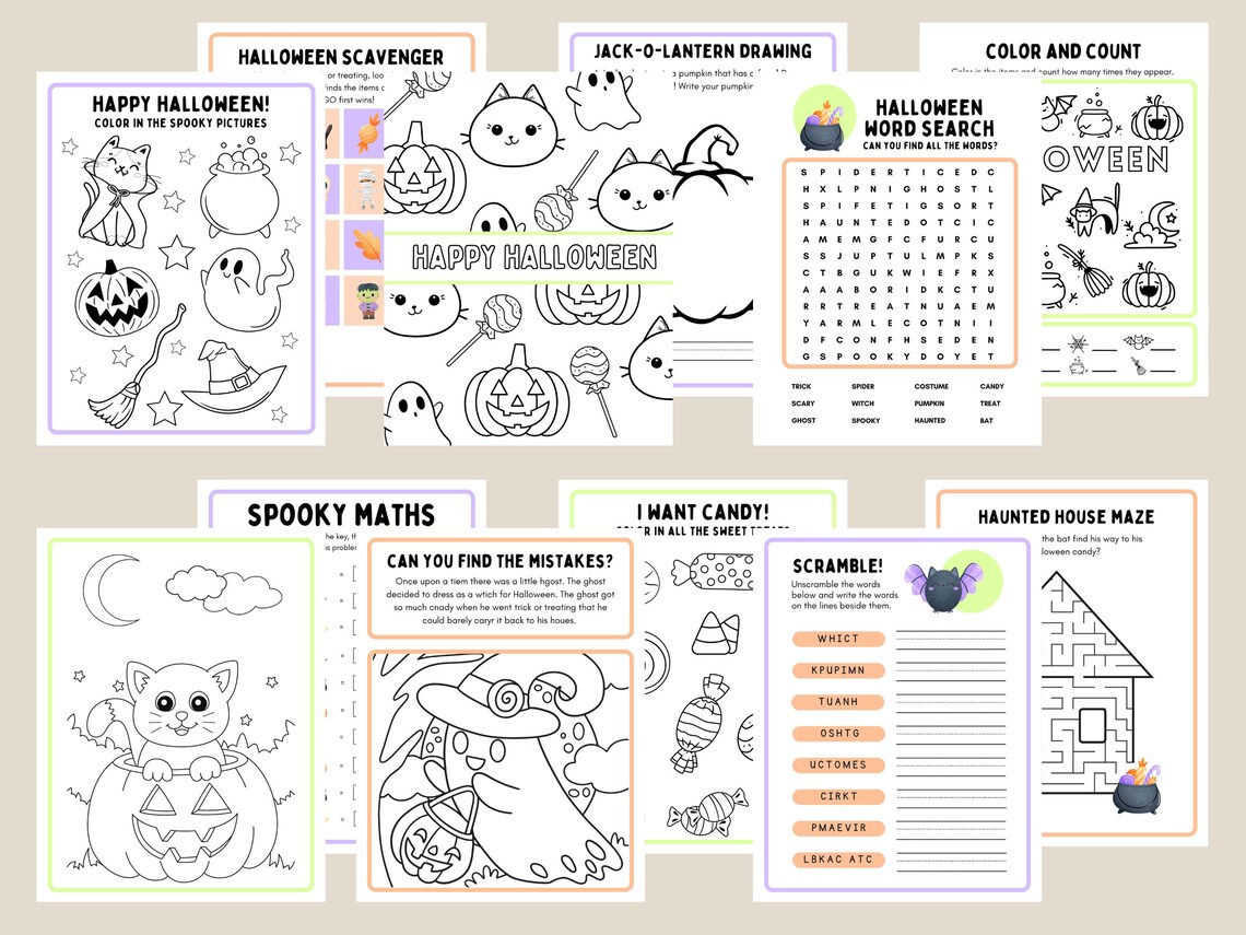Printable Halloween Activity Worksheets, Halloween Coloring, Halloween ...