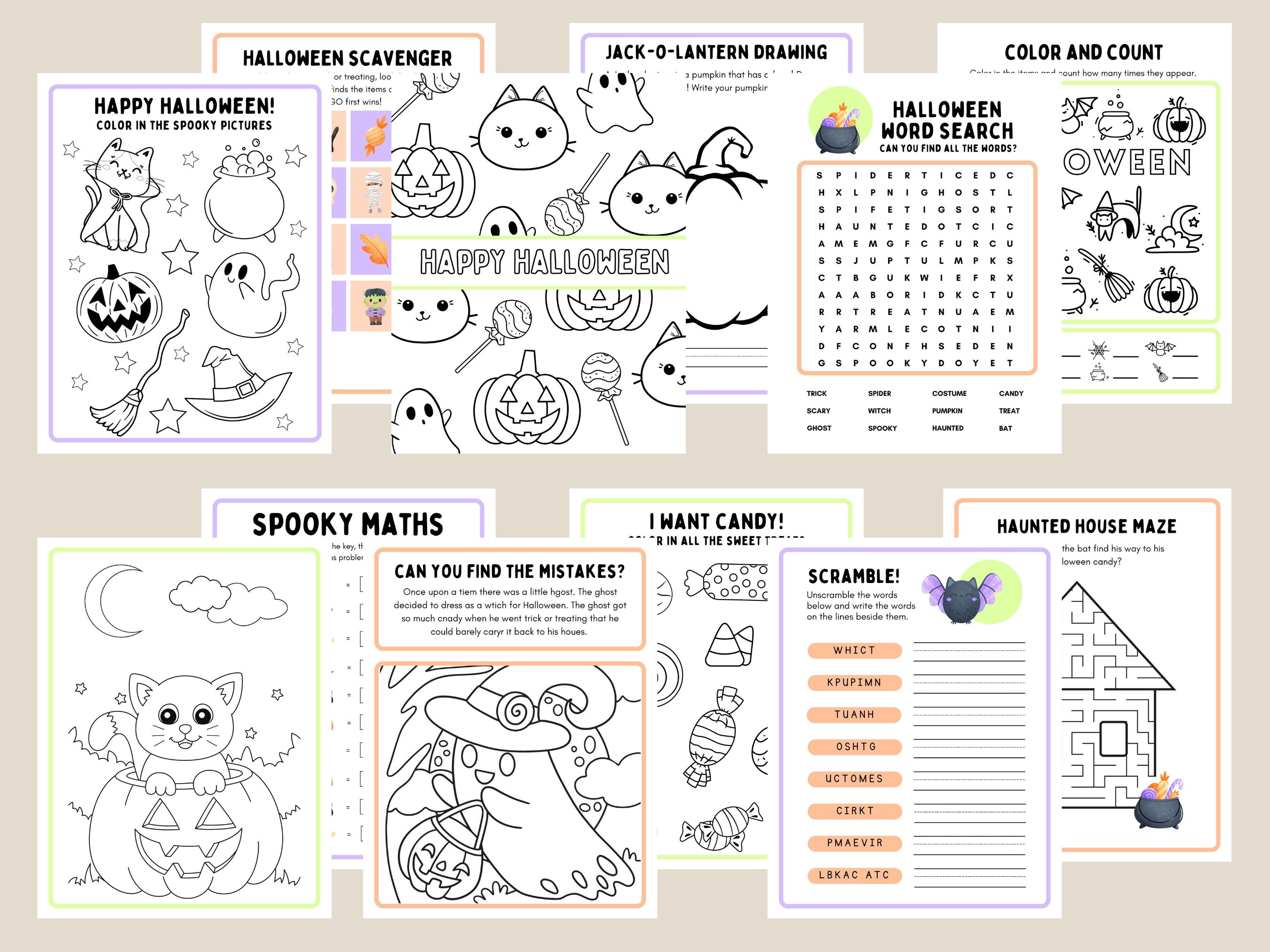 Printable Halloween Activity Worksheets, Halloween Coloring, Halloween ...