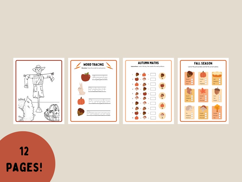 Autumn Children's Workbook Printable Printable Fall - Etsy
