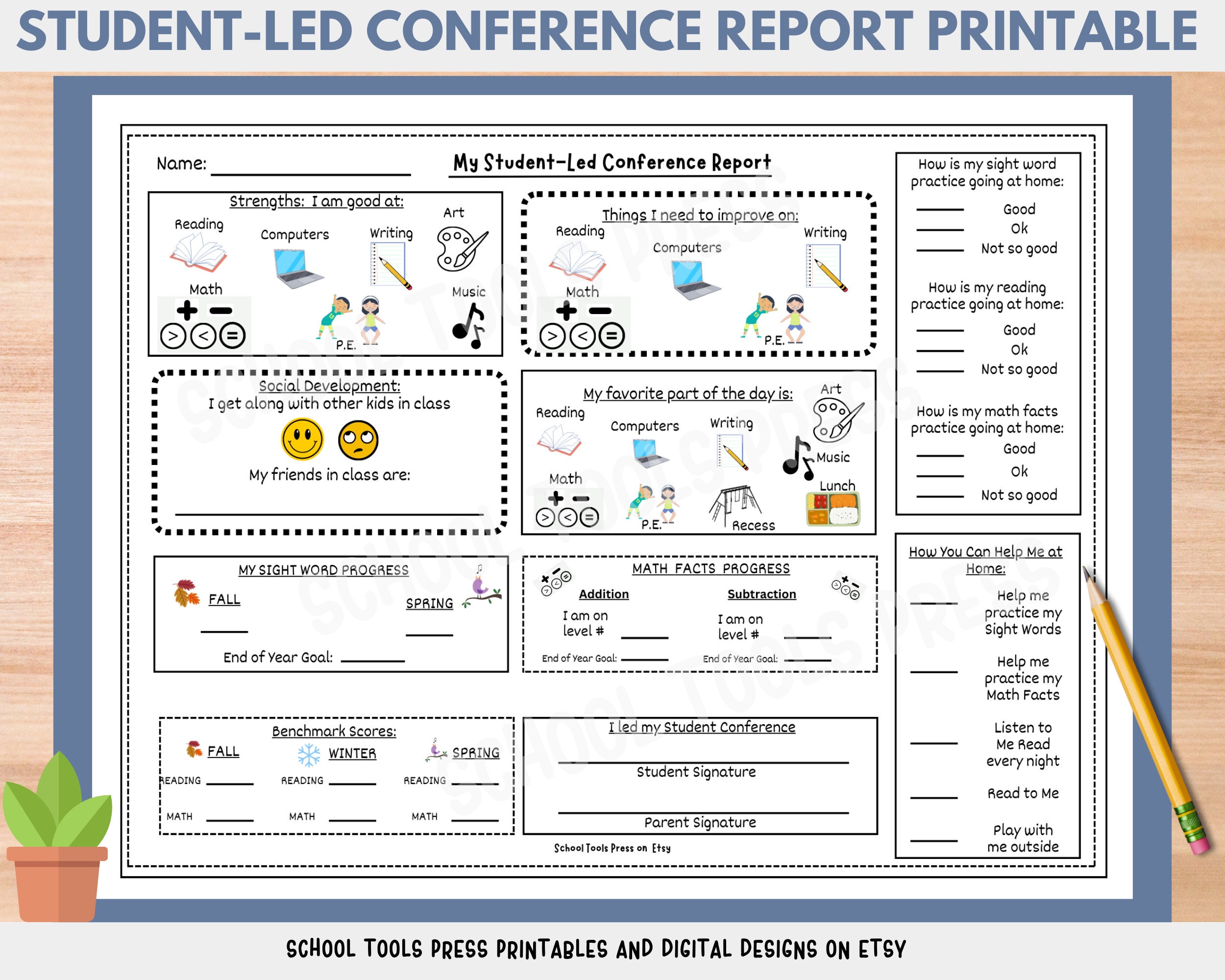 Student-led Conference Report for First and Second Graders Printable ...