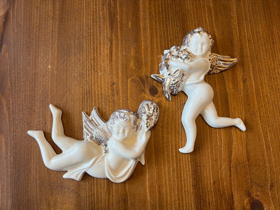 Vintage Ceramic Pair of Angels for Wall - Etsy