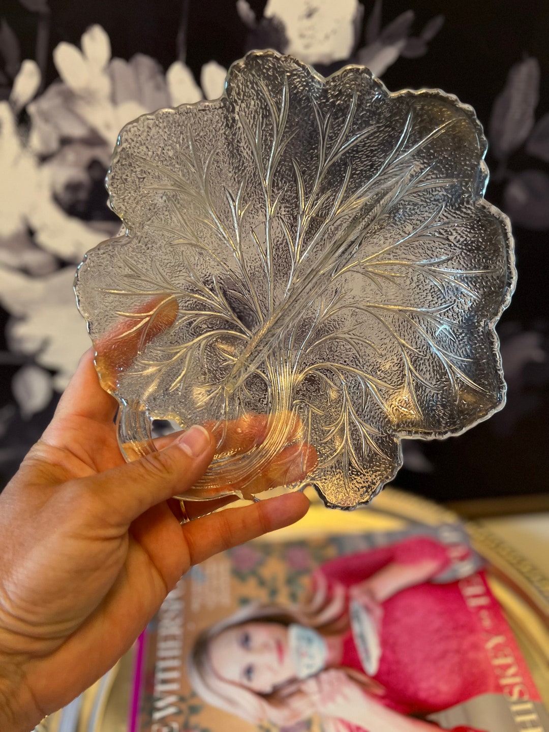 Vintage Indiana Glass Cabbage Leaf Divided Plate - Etsy