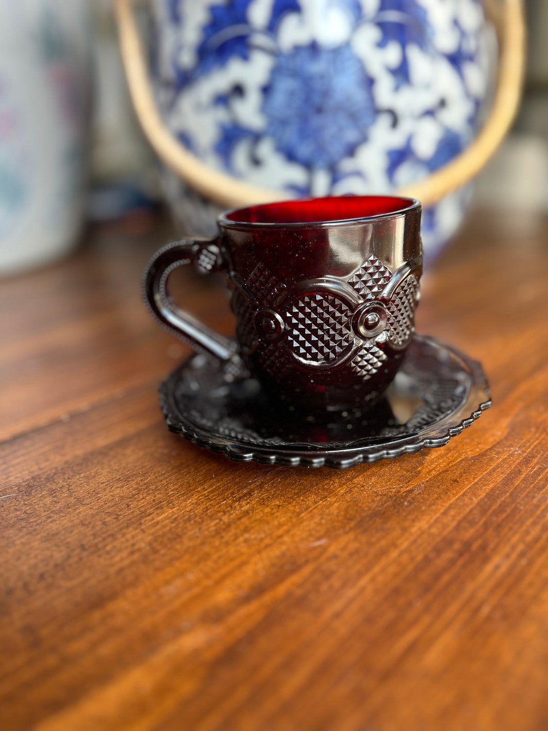 Avon Ruby Red Glass Cup and Saucer - Etsy