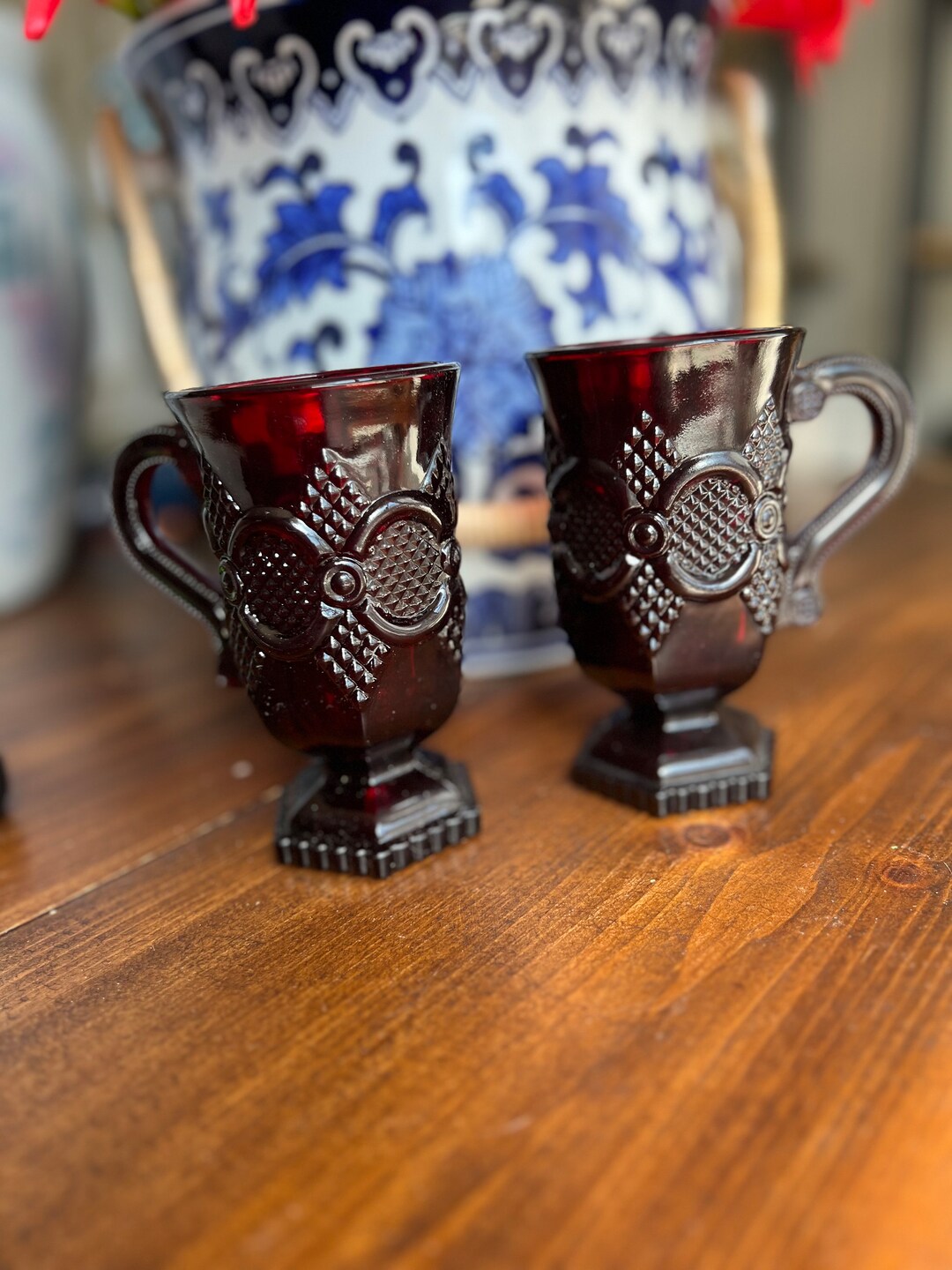 Avon Ruby Red Pedestal Mugs /set of 2 - Etsy