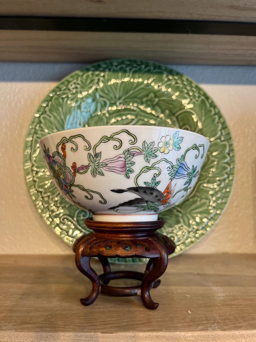 Porcelain Butterfly Bowl and Wood Stand - Etsy
