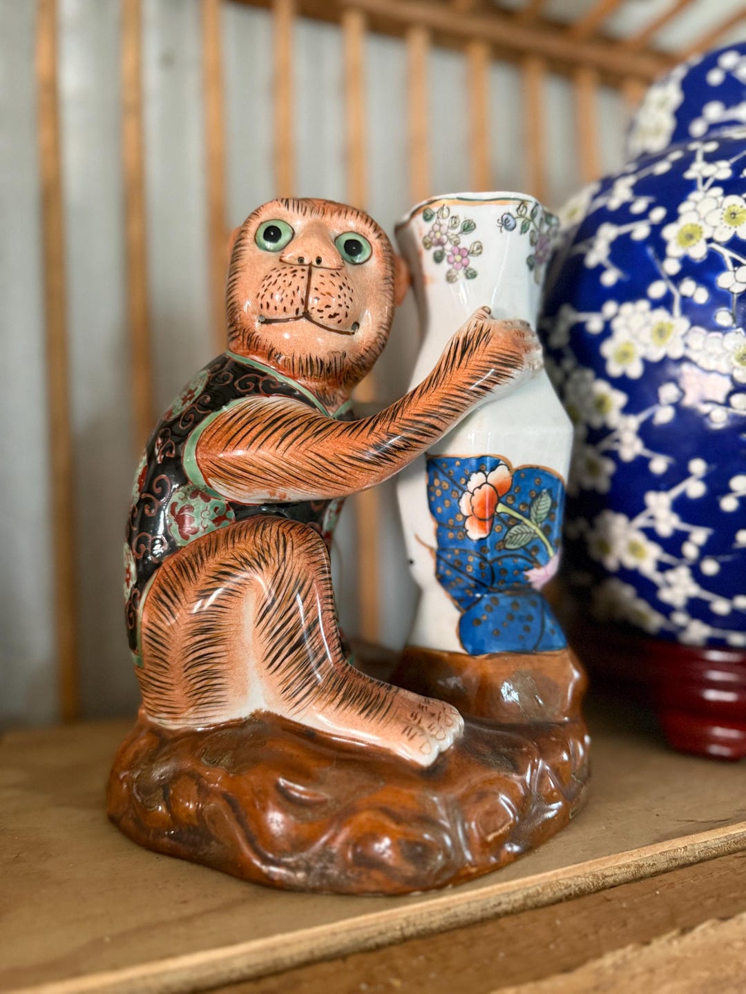 Vintage Chinoiserie Monkey Holding Vase - Etsy