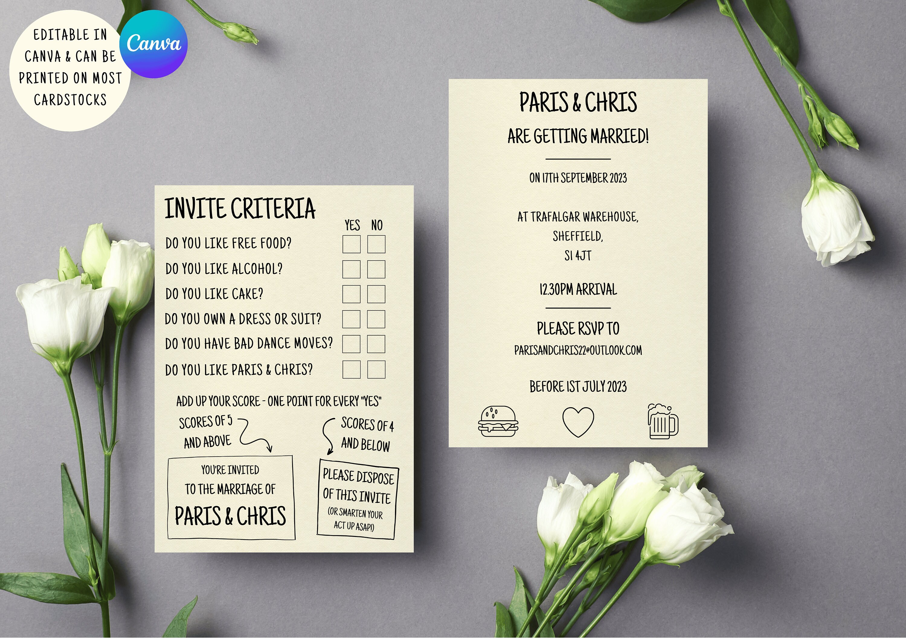 Invite Criteria Minimalist Wedding A5 Canva Template | Editable ...